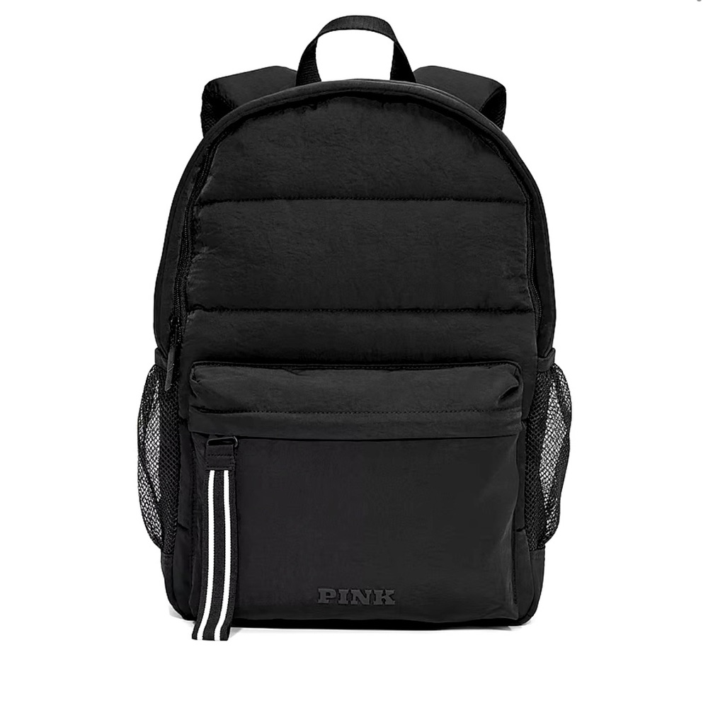 Pink Quilted Puffer Backpack Black - Gem